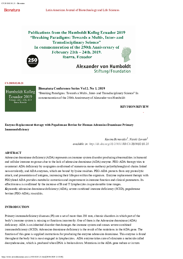 (PDF) Enzyme Replacement therapy with Pegademase Bovine for Human ...