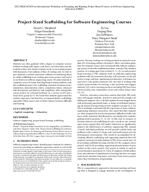 (PDF) Project-sized scaffolding for software engineering courses | Daqing Hou - Academia.edu