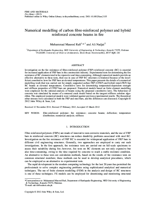 Pdf Numerical Modelling Of Carbon Fibre Reinforced Polymer And Hybrid Reinforced Concrete
