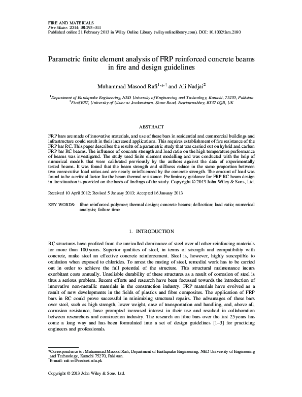 Pdf Parametric Finite Element Analysis Of Frp Reinforced Concrete Beams In Fire And Design