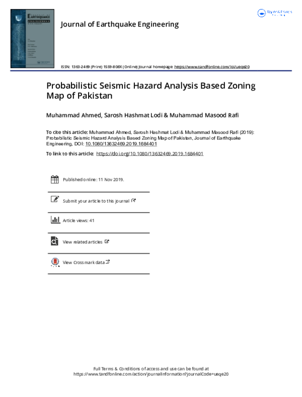 (PDF) Probabilistic Seismic Hazard Analysis Based Zoning Map of Pakistan (PDF) Probabilistic Seismic Hazard Analysis Based Zoning Map of Pakistan