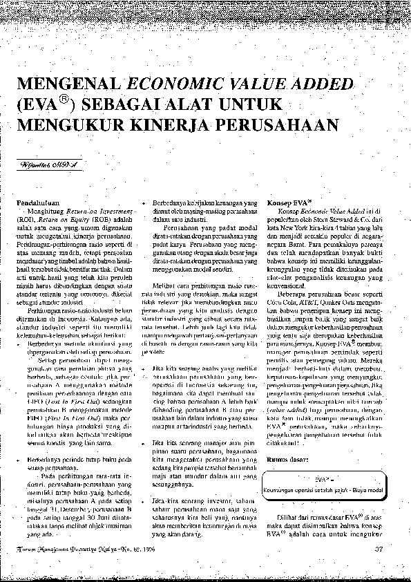 (PDF) Mengenal Economic Value Added (Eva®) Sebagai Alat Untuk Mengukur ...