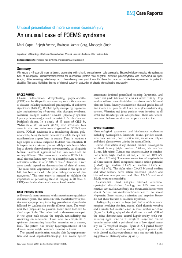 (PDF) An unusual case of POEMS syndrome
