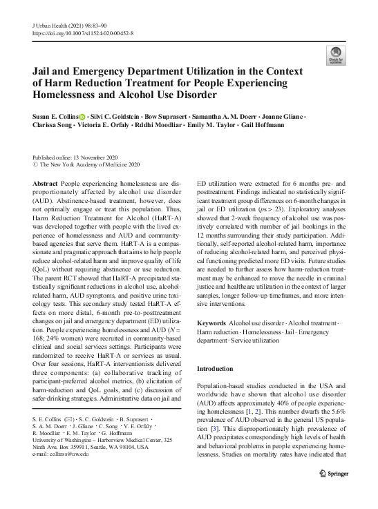 (PDF) Jail and Emergency Department Utilization in the Context of Harm ...