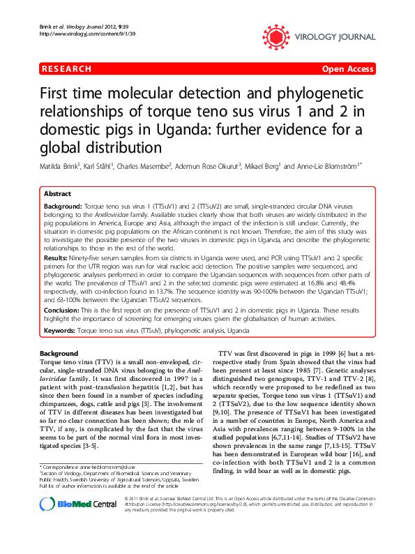 (PDF) First time molecular detection and phylogenetic relationships of ...