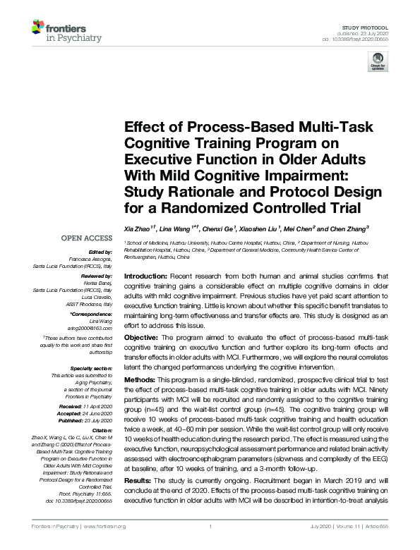 Pdf Effect Of Process Based Multi Task Cognitive Training Program On
