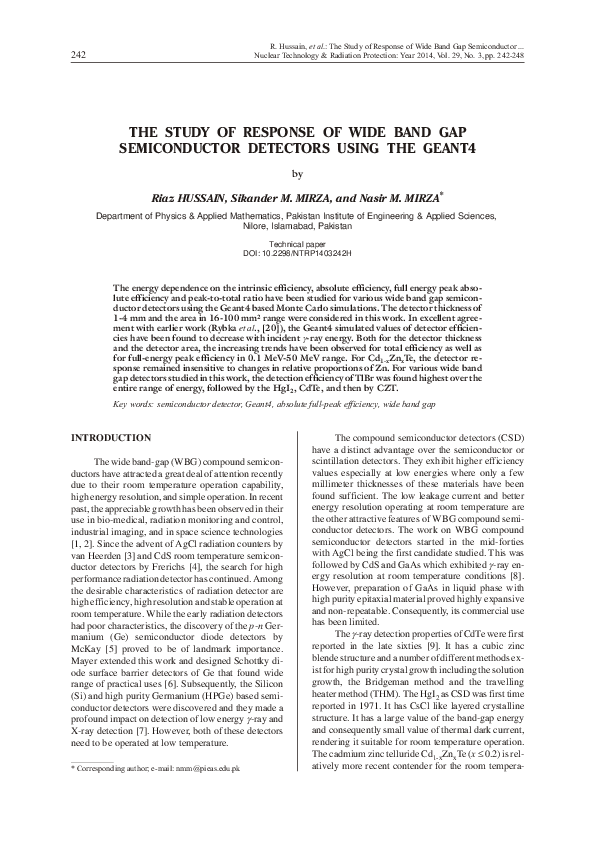 (PDF) The study of response of wide band gap semiconductor detectors ...