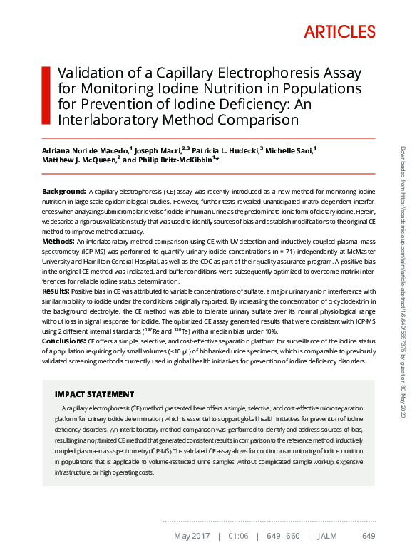 (PDF) Validation of a Capillary Electrophoresis Assay for Monitoring Iodine Nutrition in ...