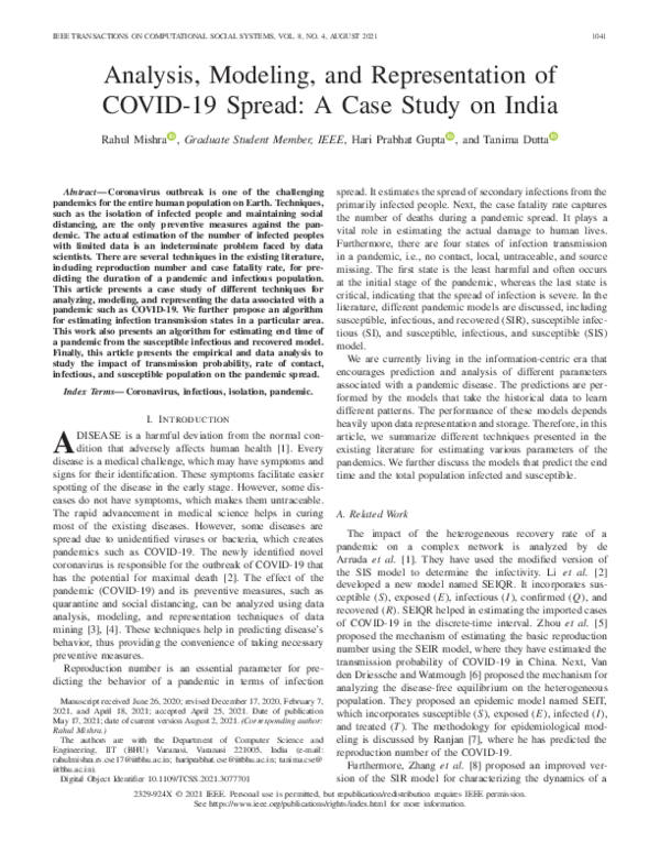 (PDF) Analysis, Modeling, and Representation of COVID-19 Spread: A Case Study on India | Tanima ...