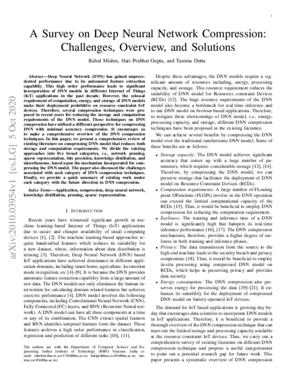 (PDF) A Survey on Deep Neural Network Compression: Challenges, Overview, and Solutions