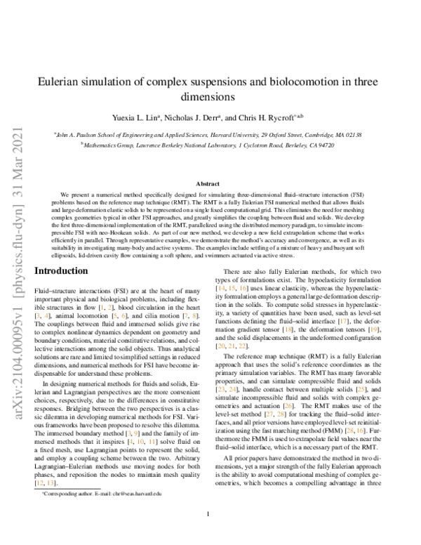 (PDF) Eulerian simulation of complex suspensions and biolocomotion in three dimensions