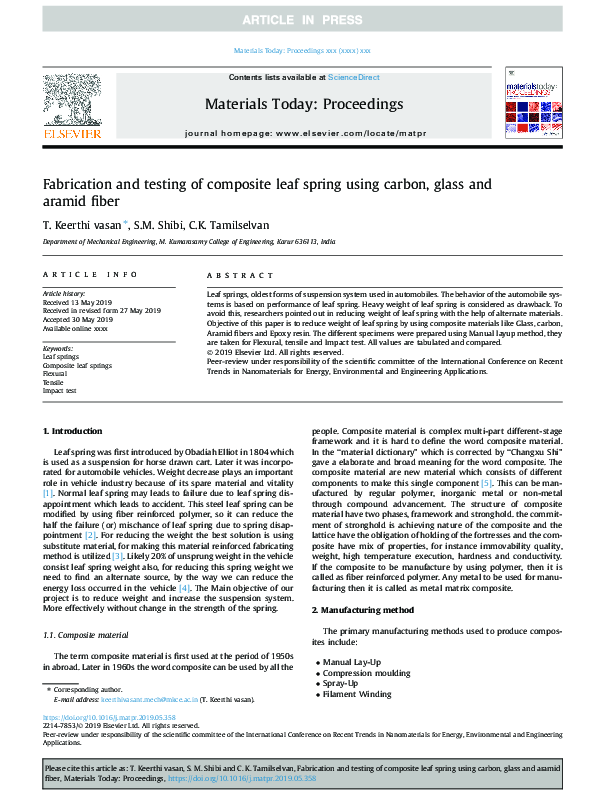 Pdf Fabrication And Testing Of Composite Leaf Spring Using Carbon Glass And Aramid Fiber