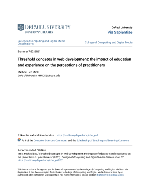 (PDF) Threshold concepts in web development: the impact of education and experience on the ...