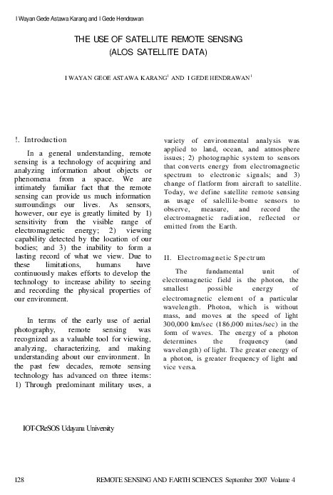 (PDF) The Use of Satellite Remote Sensing (Alos Satellite Data)