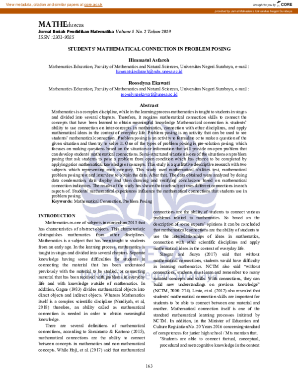 (PDF) Students Mathematical Connection in Problem Posing