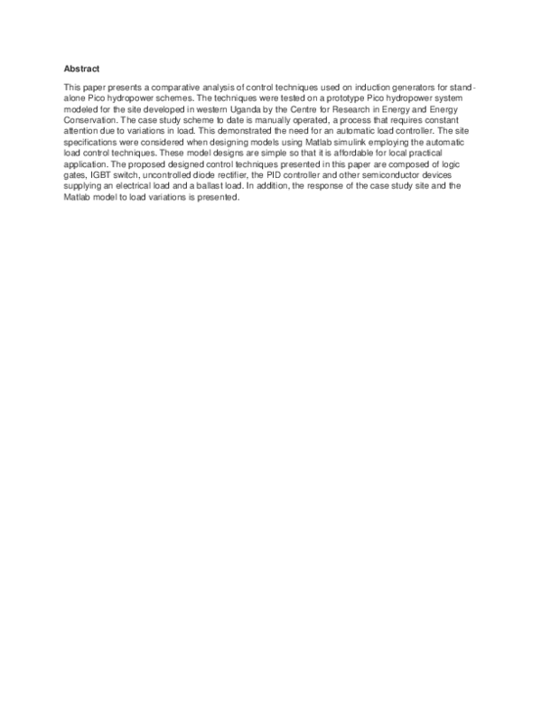 Pdf Analysis Of Induction Generator Controller Techniques For Pico