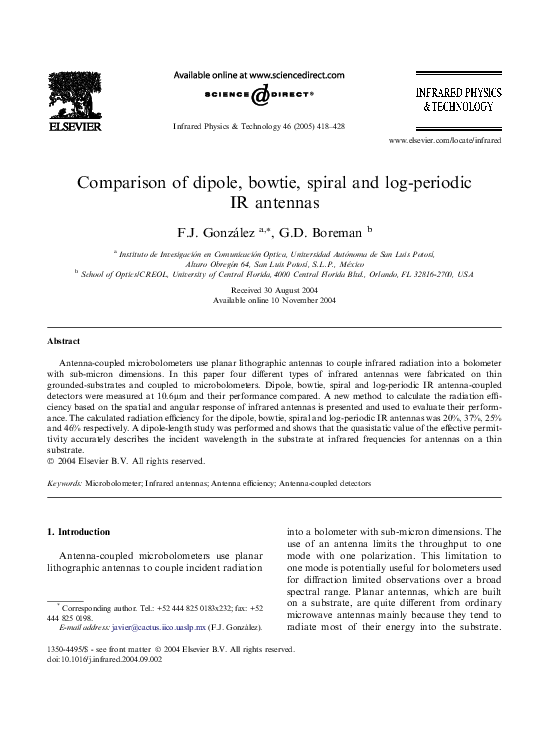 (PDF) Comparison of dipole, bowtie, spiral and log-periodic IR antennas