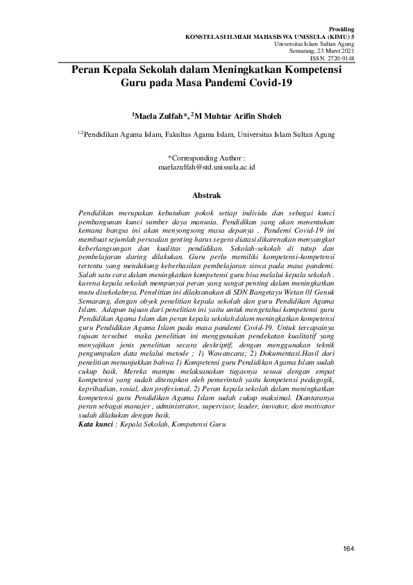 (PDF) Peran Kepala Sekolah dalam Meningkatkan Kompetensi Guru pada Masa Pandemi Covid-19 | Maela ...