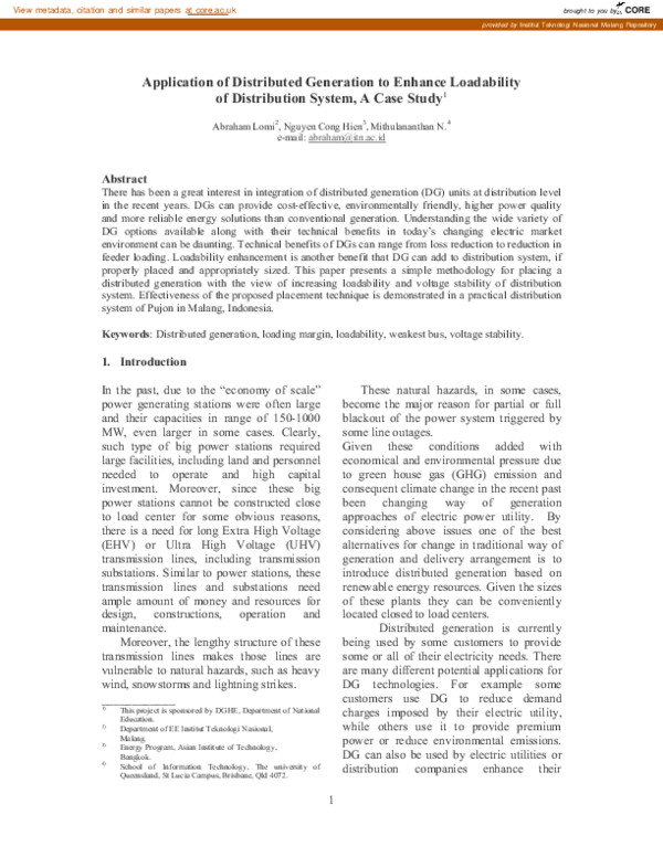(PDF) Application of distributed generation to enhance loadability of distribution system, A ...