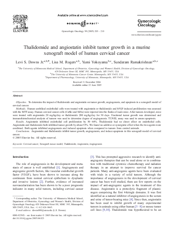 (PDF) Thalidomide and angiostatin inhibit tumor growth in a murine ...