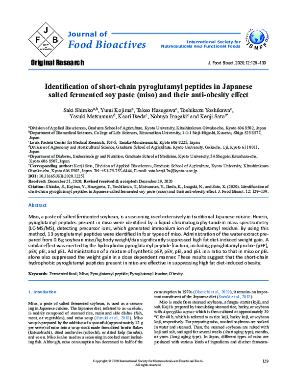 (PDF) Identification of short-chain pyroglutamyl peptides in Japanese ...