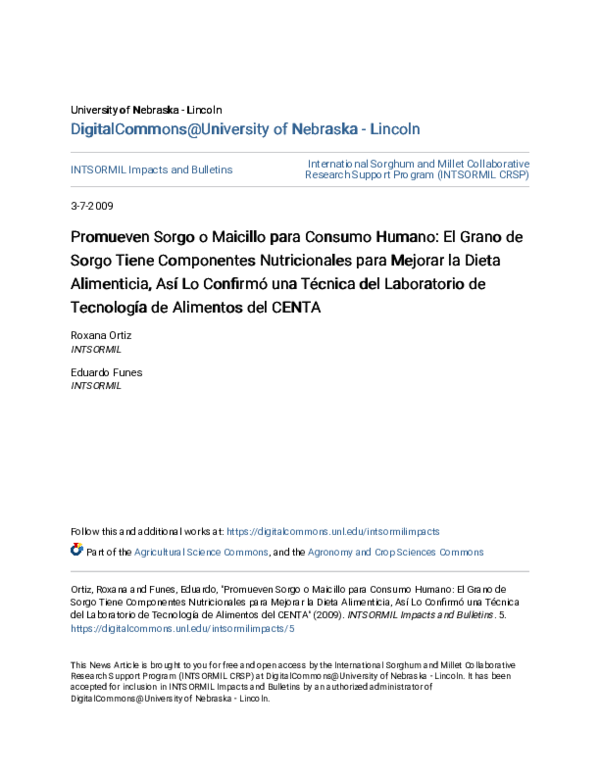 (PDF) Promueven Sorgo o Maicillo para Consumo Humano: El Grano de Sorgo ...