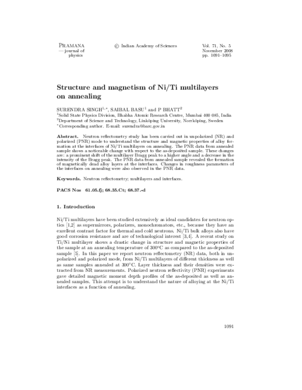 (PDF) Structure and magnetism of Ni/Ti multilayers on annealing ...