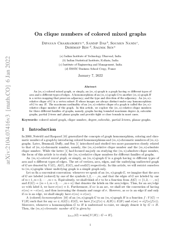 (PDF) On clique numbers of colored mixed graphs