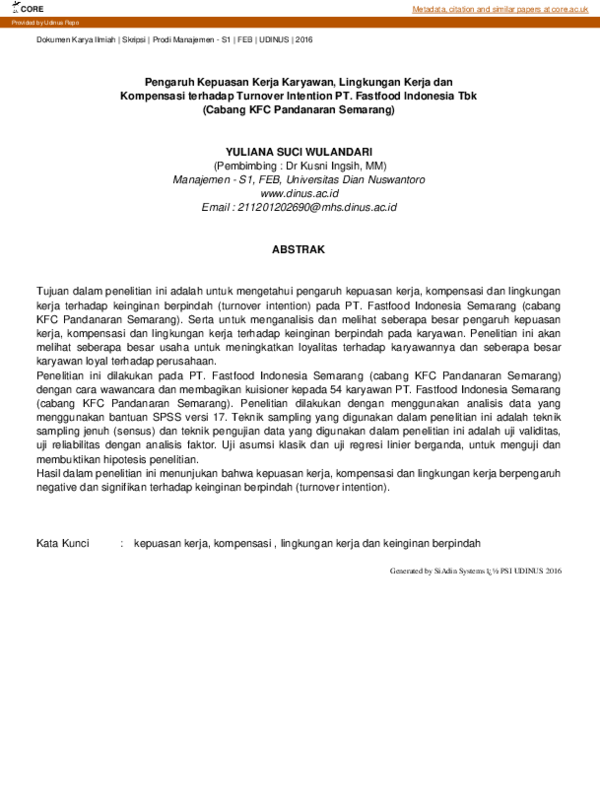 (PDF) Pengaruh Kepuasan Kerja Karyawan, Lingkungan Kerja dan Kompensasi ...