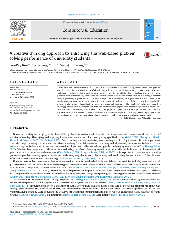 (PDF) A creative thinking approach to enhancing the web-based problem solving performance of ...