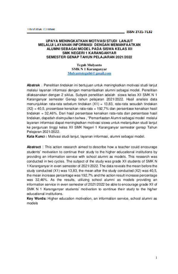 (PDF) UPAYA MENINGKATKAN MOTIVASI STUDI LANJUT MELALUI LAYANAN ...