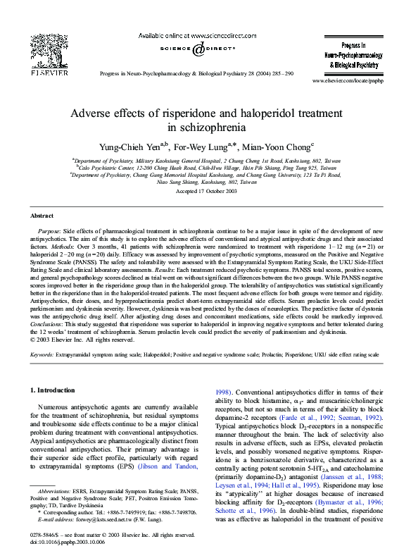 (PDF) Adverse effects of risperidone and haloperidol treatment in ...