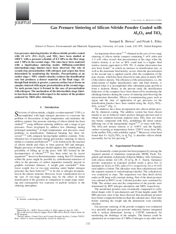 (PDF) Gas Pressure Sintering of Silicon Nitride Powder Coated with ...