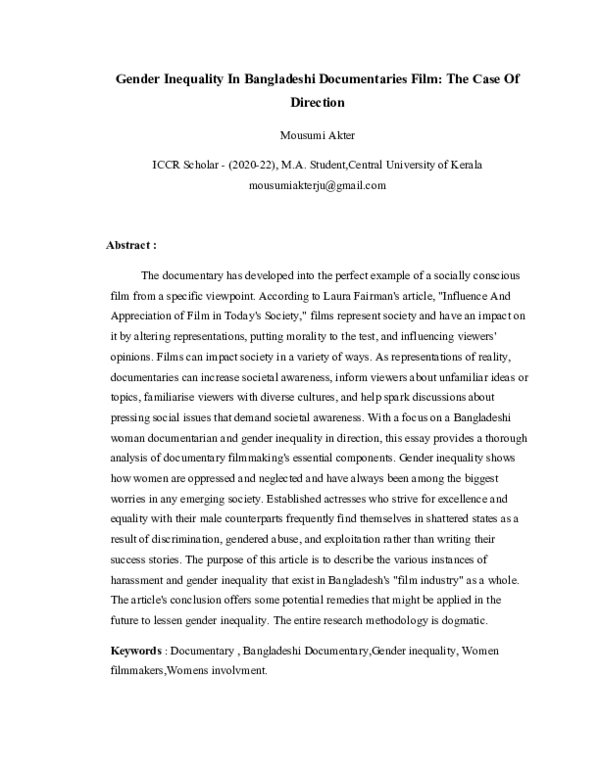 (DOC) Gender Inequality in Bangladeshi Documentaries