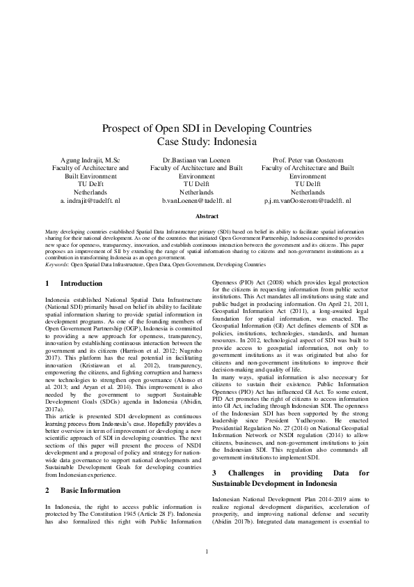 (PDF) Prospect of Open SDI in Developing Countries Case Study: Indonesia | Agung Indrajit ...