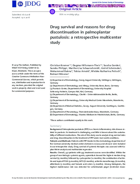 (PDF) Drug survival and reasons for drug discontinuation in palmoplantar pustulosis: a ...