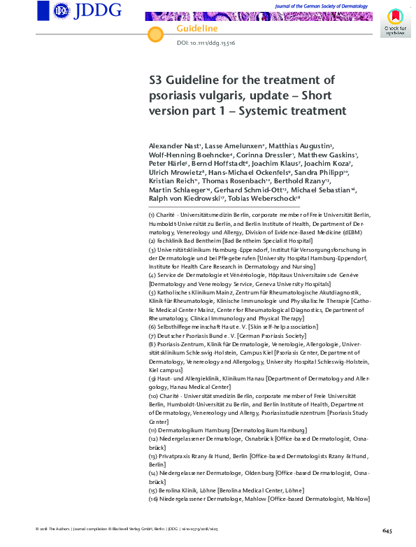 (PDF) S3 Guideline for the treatment of psoriasis vulgaris, update ...