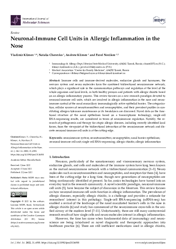 (PDF) Neuronal-Immune Cell Units in Allergic Inflammation in the Nose