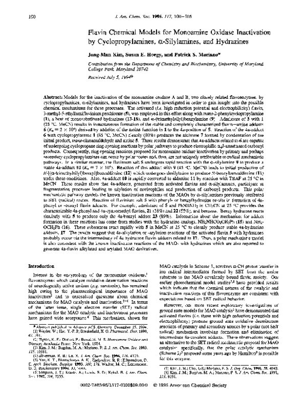 (PDF) Flavin Chemical Models for Monoamine Oxidase Inactivation by ...