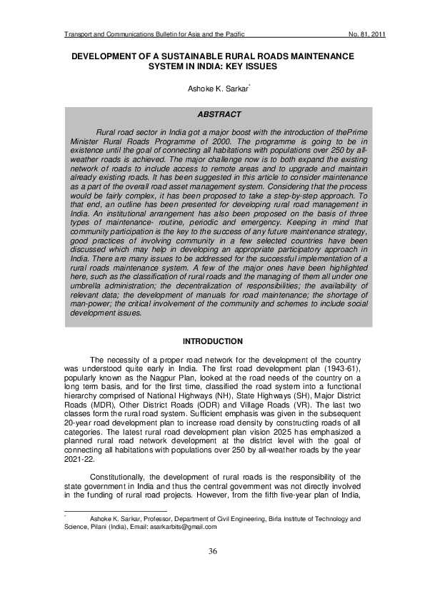 (PDF) Development of a Sustainable Rural Roads Maintenance System in ...