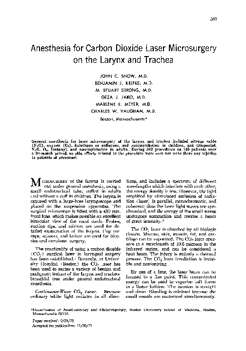 (PDF) Anesthesia for Carbon Dioxide Laser Microsurgery on the Larynx ...