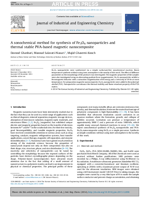 (PDF) A sonochemical method for synthesis of Fe3O4 nanoparticles and ...