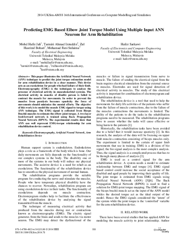 Pdf Predicting Emg Based Elbow Joint Torque Model Using Multiple