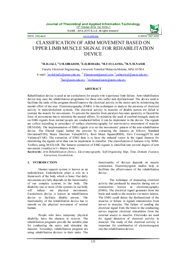 (PDF) Classification Of Arm Movement Based On Upper Limb Muscle Signal ...