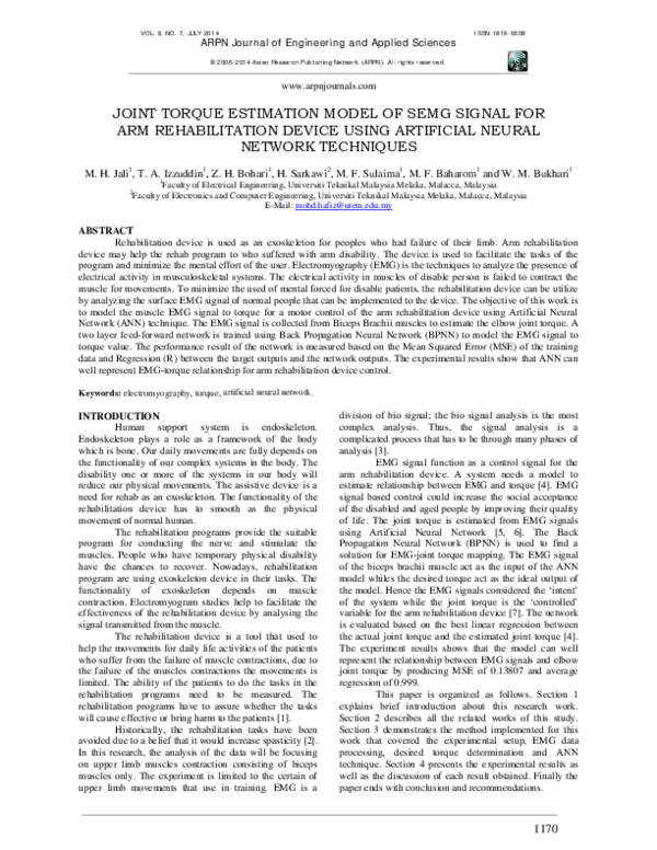 (PDF) Joint Torque Estimation Model of sEMG Signal for Arm Rehabilitation Device Using ...