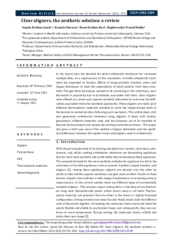 (PDF) Clear aligners, the aesthetic solution: a review
