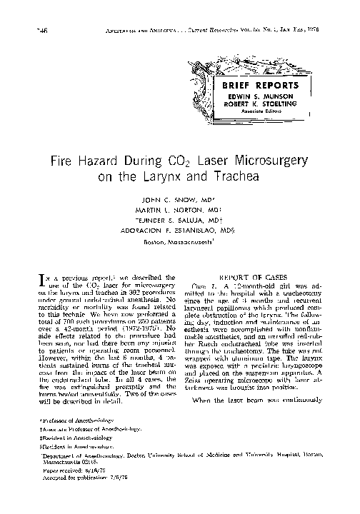 (PDF) Fire Hazard During CO2 Laser Microsurgery on the Larynx and Trachea