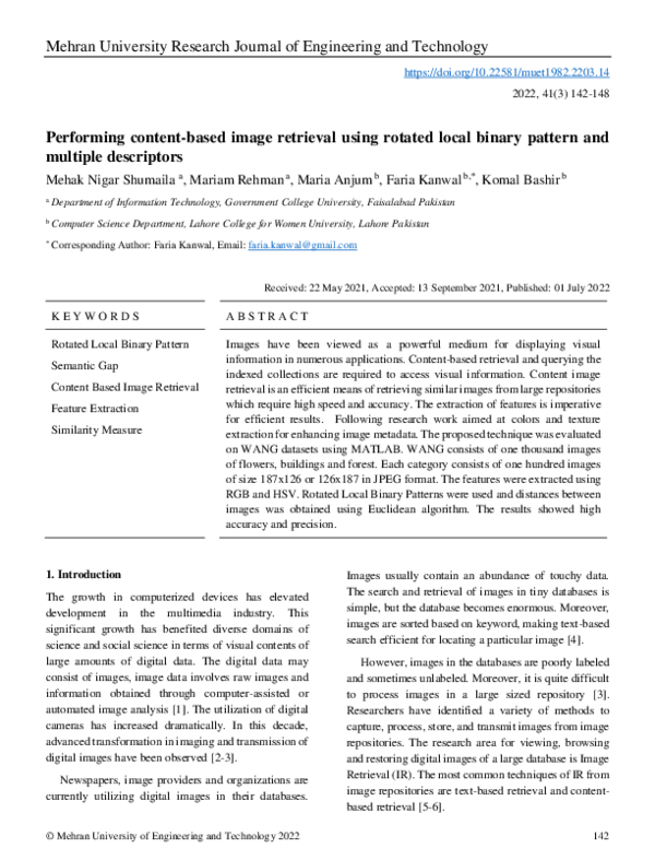 (PDF) Performing content-based image retrieval using rotated local binary pattern and multiple ...