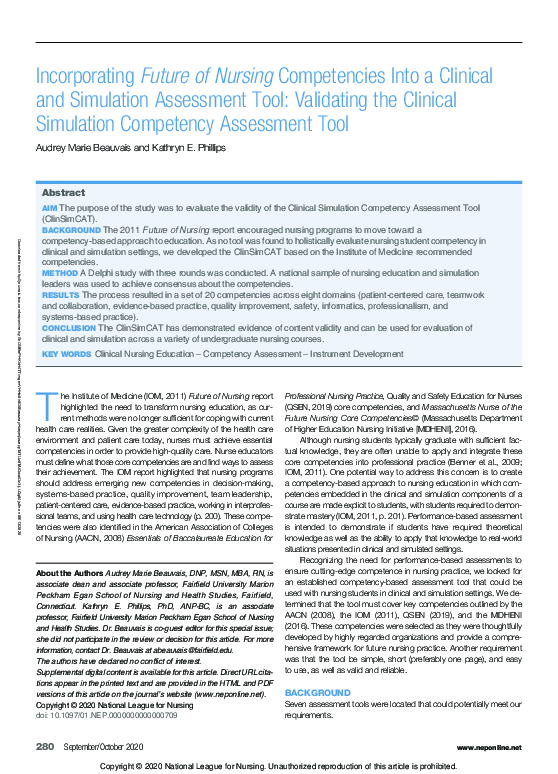 (PDF) Incorporating Future of Nursing Competencies Into a Clinical and ...