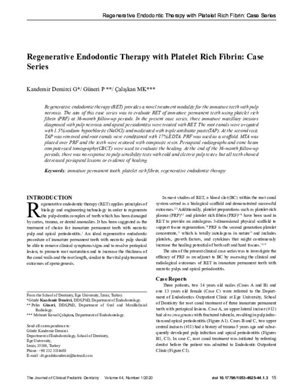 (PDF) Regenerative Endodontic Therapy with Platelet Rich Fibrin: Case ...